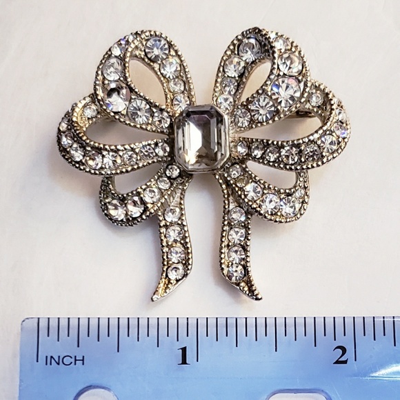 Monet | Jewelry | Silver Tone And Rhinestone Bow Brooch By Monet | Poshmark